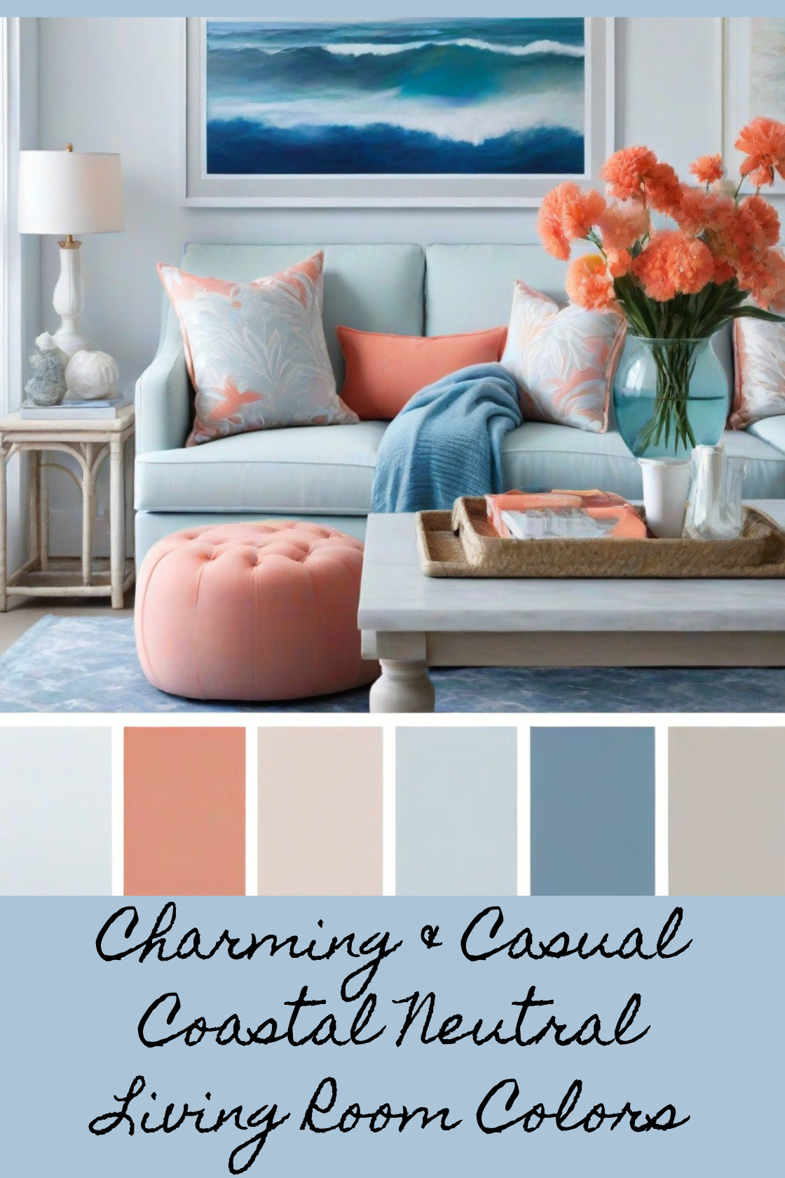Coastal Neutral Living Room Color Ideas (with beachy pops of seaside ...